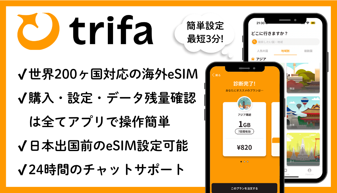 【簡単設定3分！海外eSIMトリファ(trifa)】海外初心者も安心の日本語サポート付き – Haruka Blog